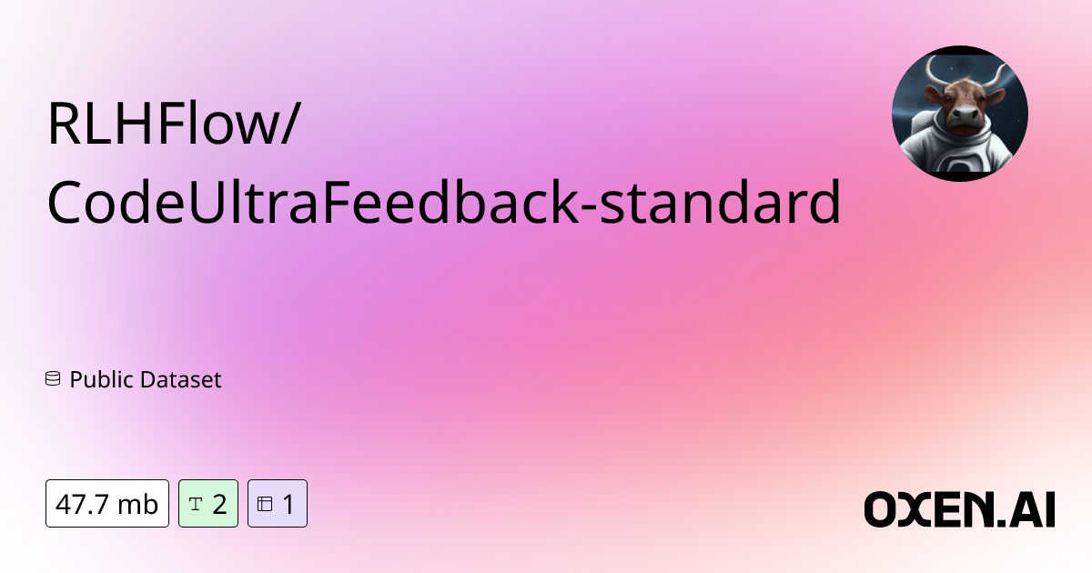 RLHFlow/CodeUltraFeedback-standard | Datasets at Oxen.ai RLHFlow/CodeUltraFeedback-standard | Datasets at Oxen.ai