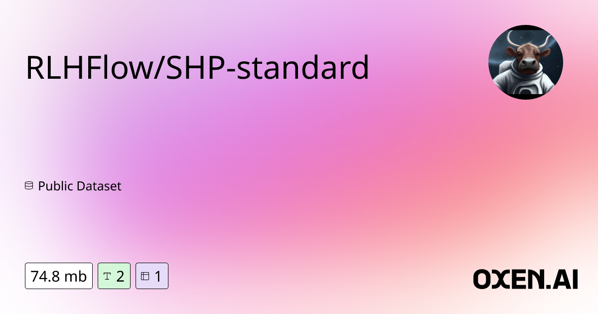 RLHFlow/SHP-standard | Datasets at Oxen.ai RLHFlow/SHP-standard | Datasets at Oxen.ai