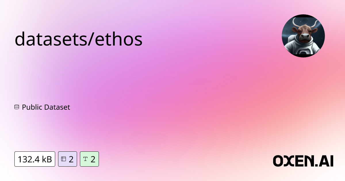 datasets/ethos | Datasets at Oxen.ai datasets/ethos | Datasets at Oxen.ai