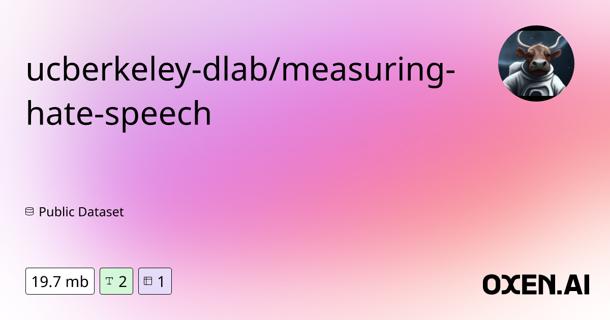 ucberkeley-dlab/measuring-hate-speech | Datasets at Oxen.ai ucberkeley-dlab/measuring-hate-speech | Datasets at Oxen.ai